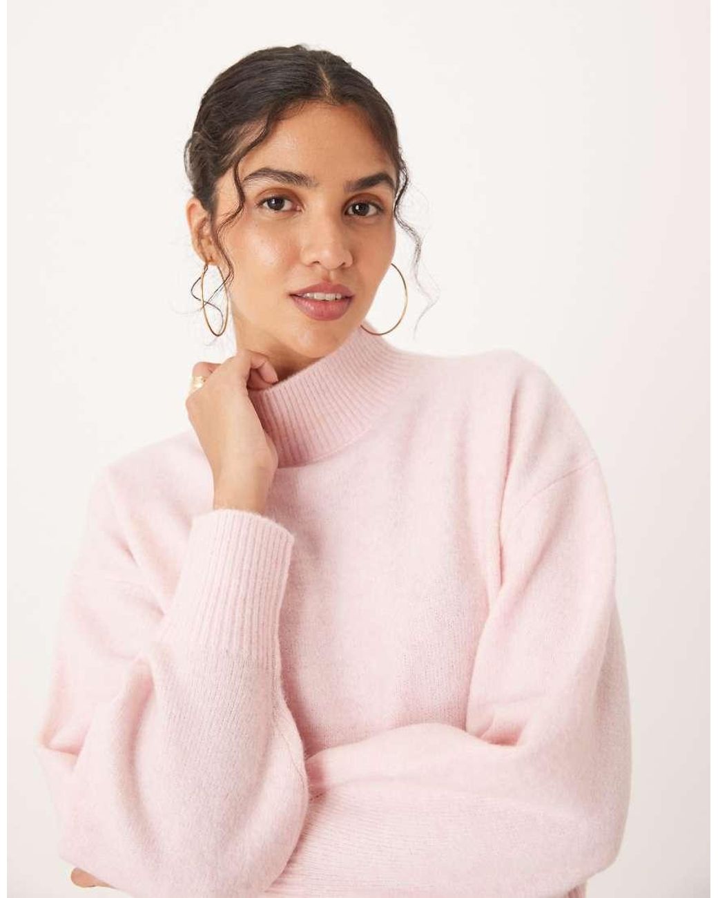 ASOS High Neck Jumper in Pink | Lyst UK