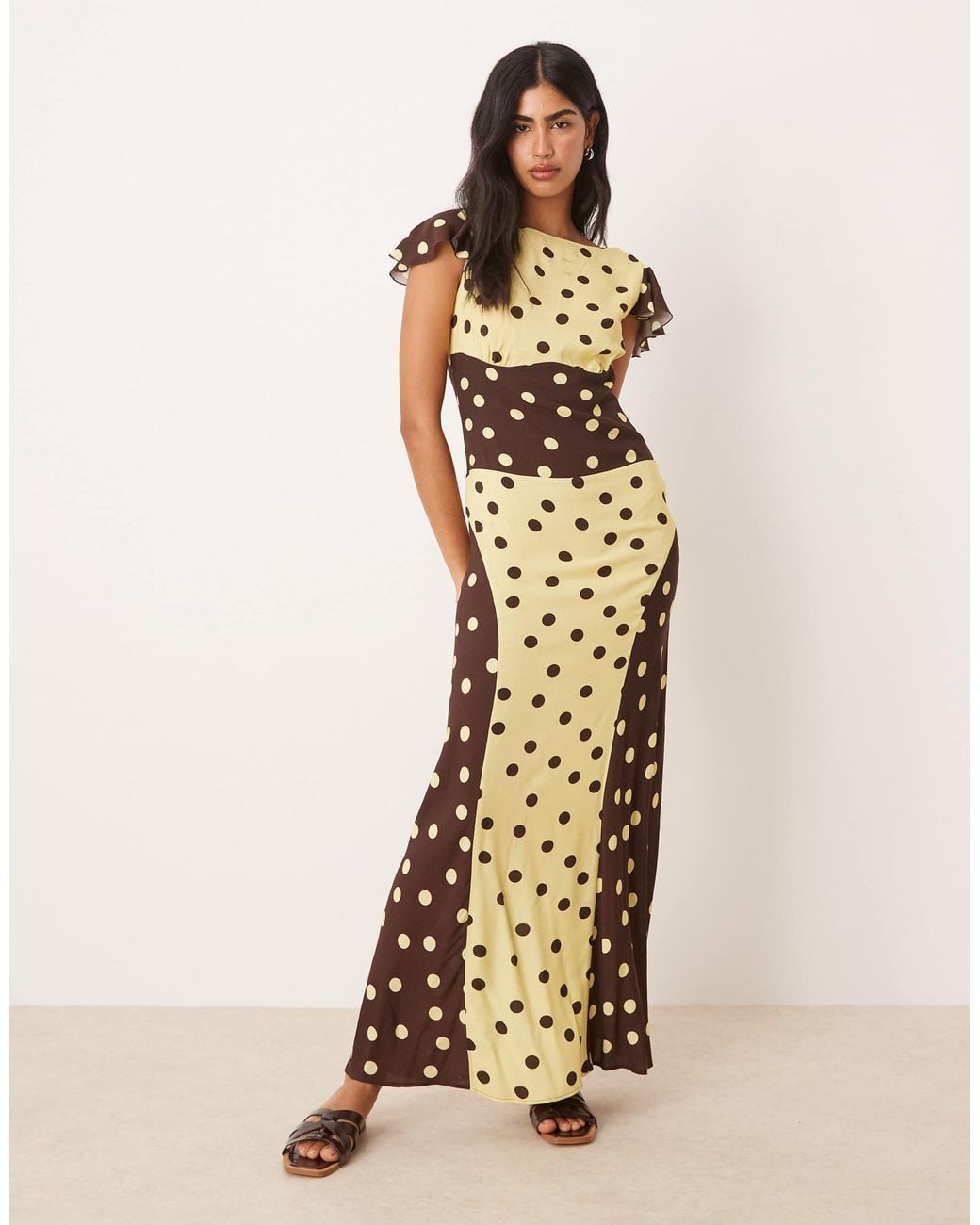 ASOS Boat Neck Angel Sleeve Maxi Dress With Sculpting Detail in Natural ...