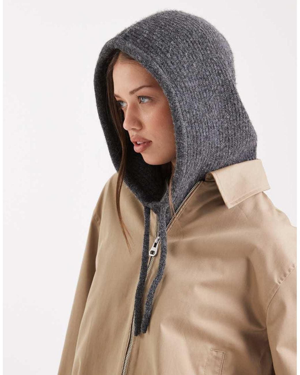 Vero Moda Ribbed Knitted Tie Front Balaclava in Grey | Lyst UK