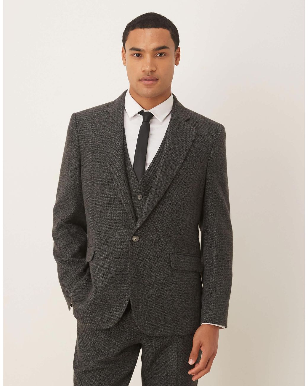 ASOS Slim Suit Jacket With Microtexture in Gray for Men | Lyst