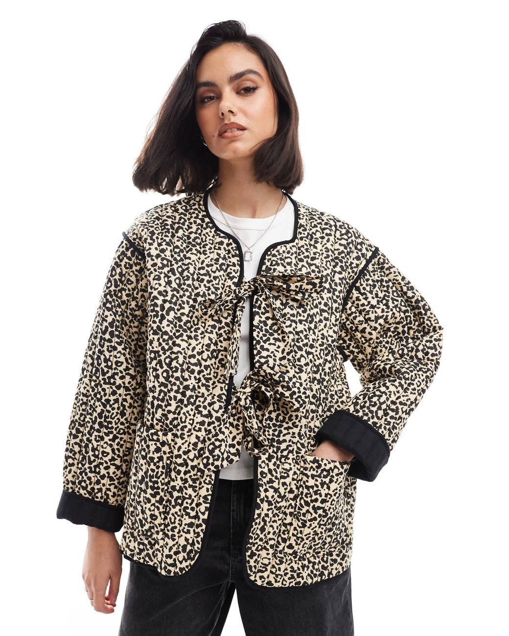 ASOS Quilted Leopard Print Jacket in Gray | Lyst