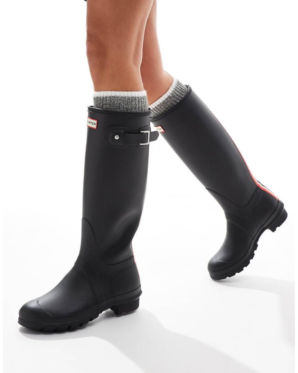 HUNTER Original Tall Tri Colour Logo Wellington Boot in Black | Lyst UK