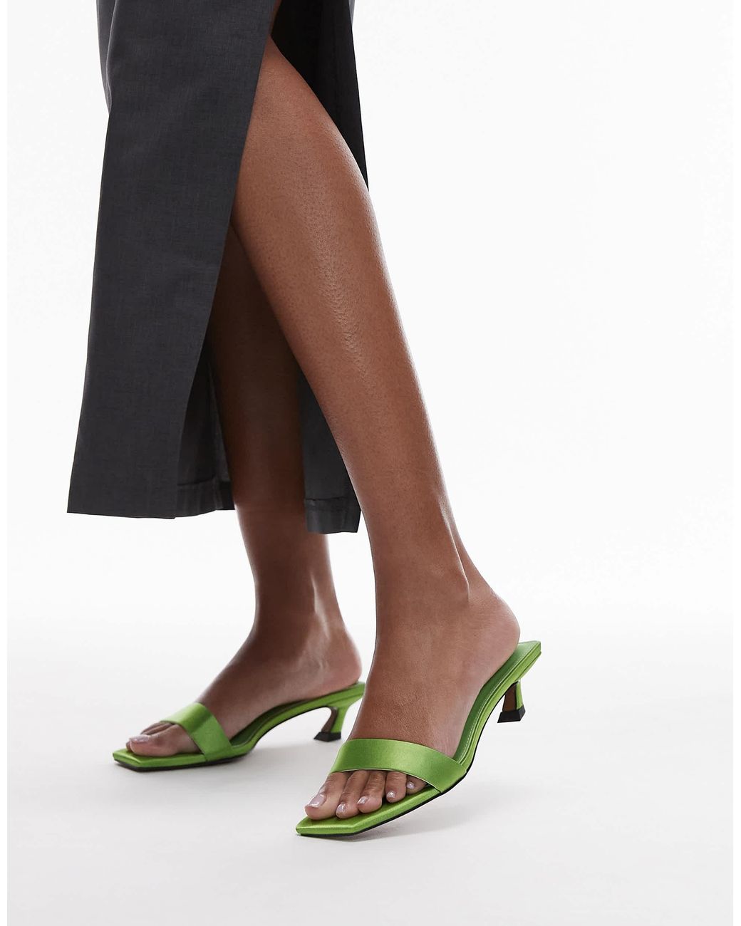 TOPSHOP Inga Square Toe Slip On Mid Heeled Sandals in White | Lyst