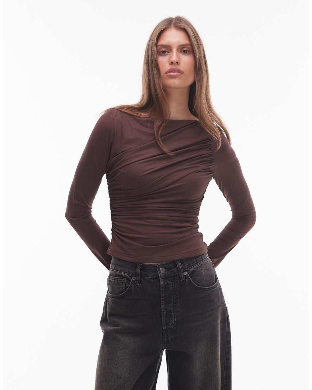 Nia Isabeau Boat Neck Long Sleeve Top in Purple | Lyst UK