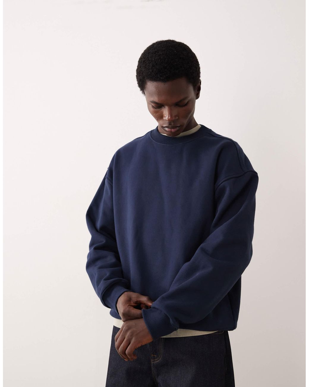 ASOS COLLECTIVE Oversized Super Heavyweight Crew in Blue for Men | Lyst