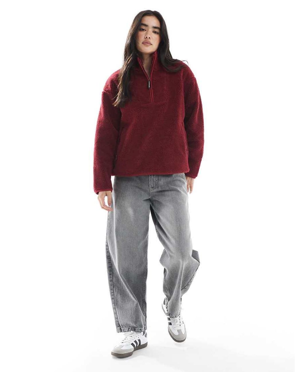 South Beach Borg Quarter Zip Jacket in Red | Lyst UK