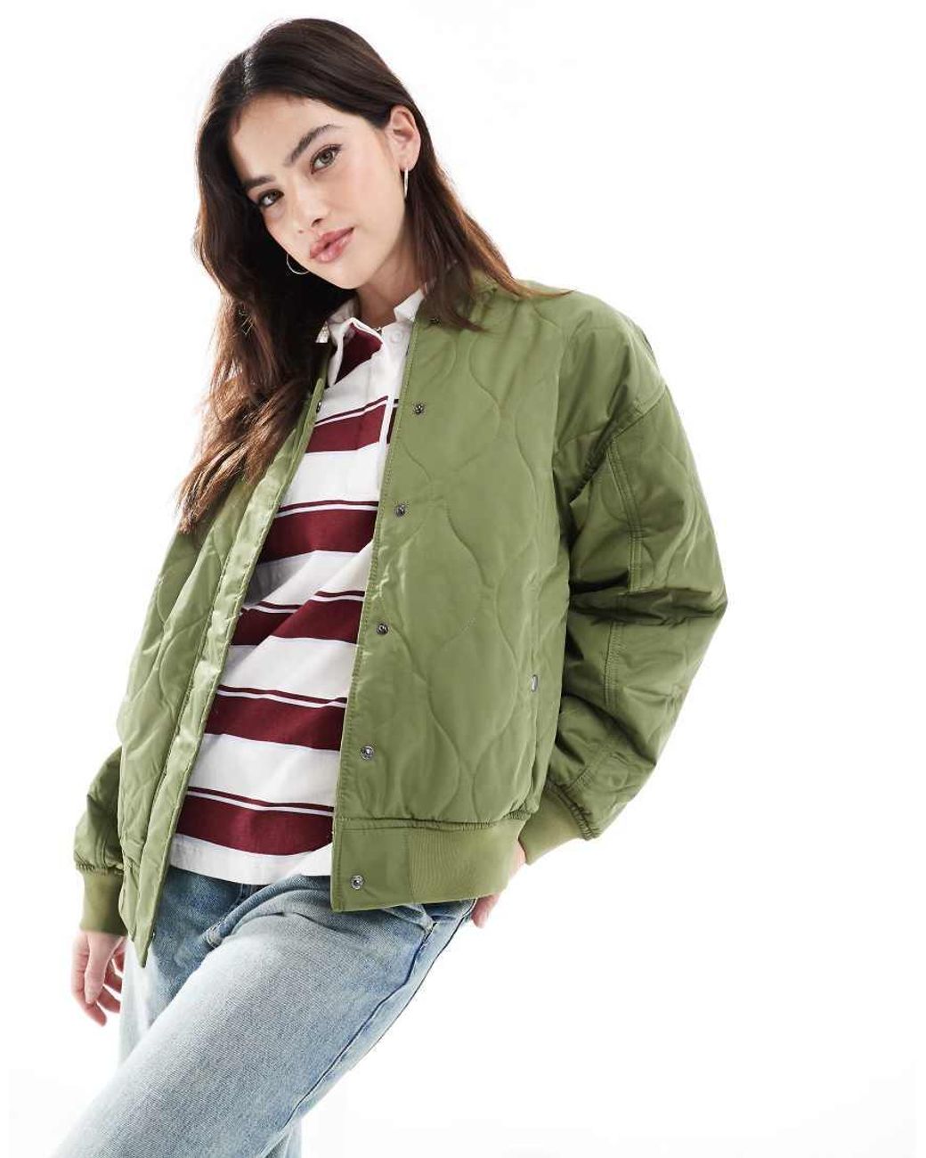 Vans Bennett Quilted Bomber Jacket in Green | Lyst UK