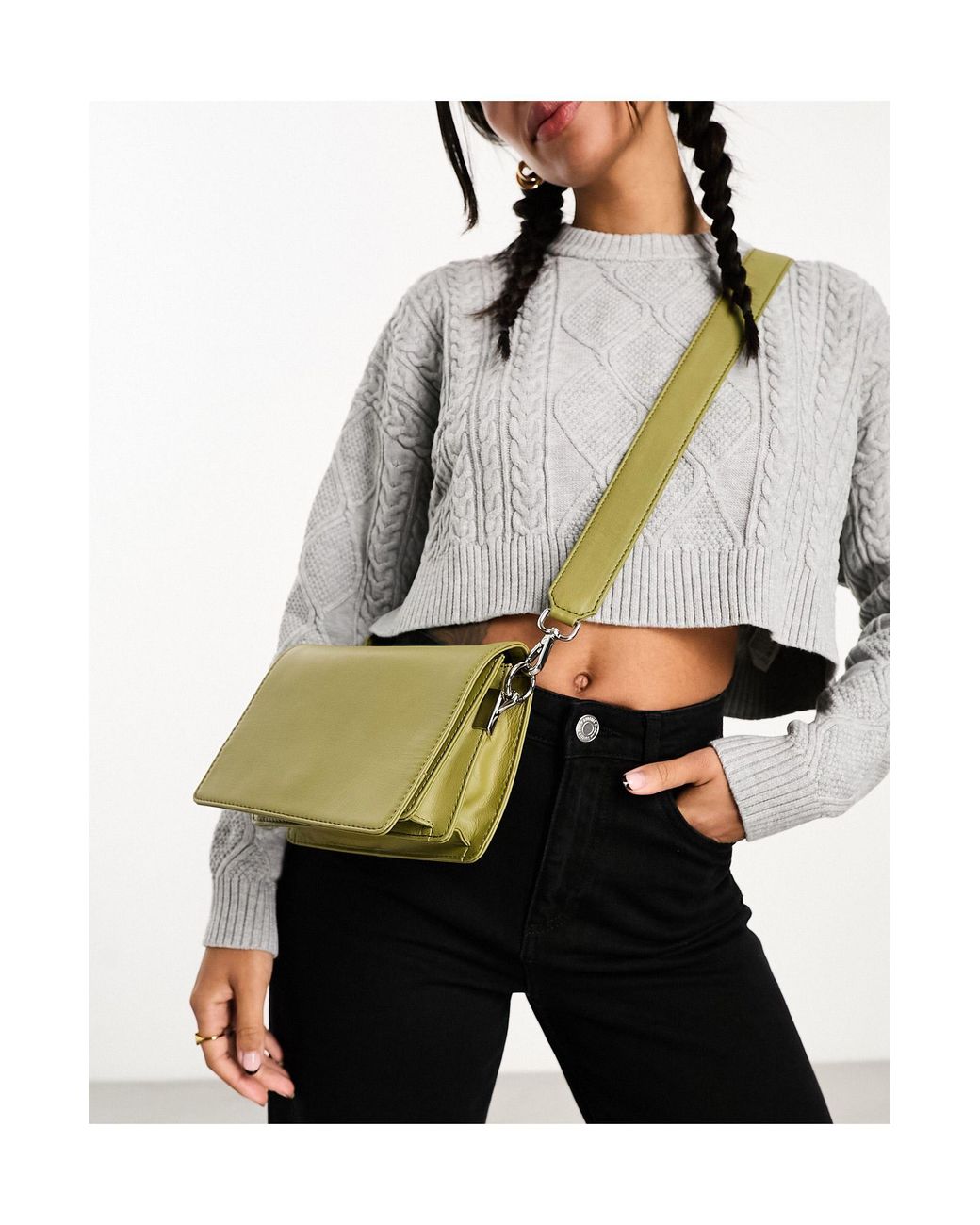 ASOS Leather Multi Compartment Crossbody Bag in Green | Lyst