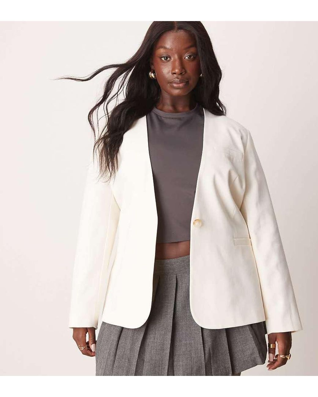 ASOS Curve Collarless Formal Blazer in White | Lyst UK