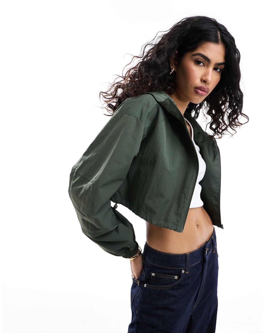 ASOS Cropped Hooded Rain Jacket in Gray | Lyst