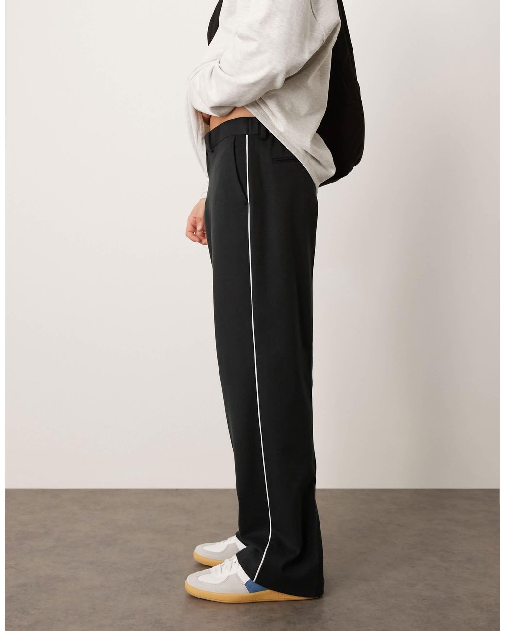 ASOS Smart Wide Leg Pants With Side Piping in Black for Men | Lyst