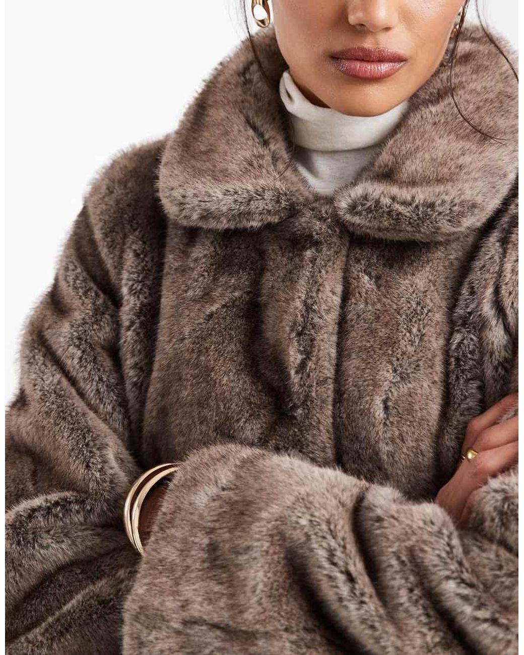 Object Premium Super Soft Faux Fur Cropped Jacket in Brown | Lyst UK