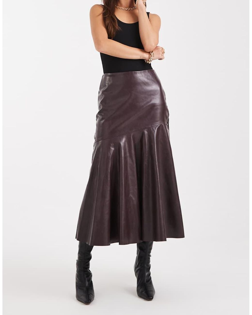 French Connection Pu Fluted Midi Skirt in Red | Lyst UK