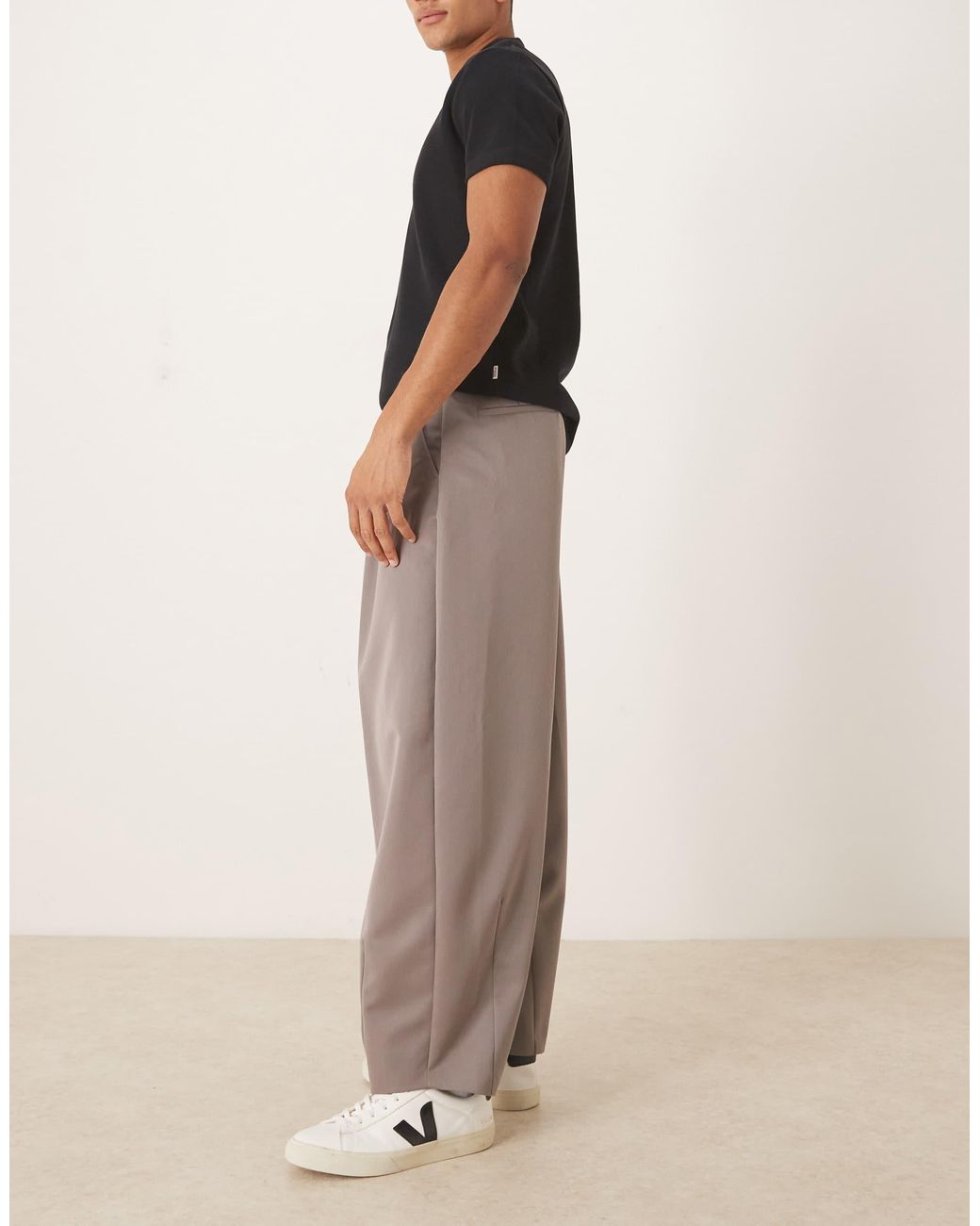 ASOS Pleated Wide Barrel Leg Dress Pants in Brown for Men | Lyst