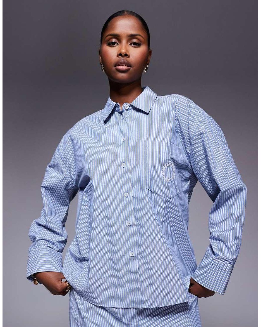 ASOS Weekend Collective Co-ord Stripe Shirt in Blue | Lyst UK