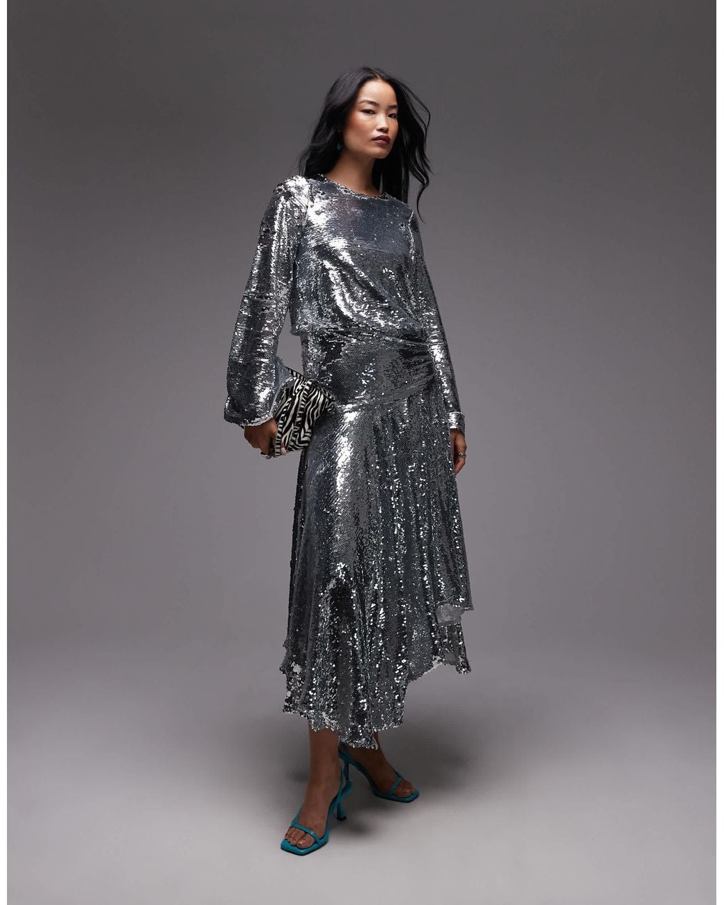 ASOS Asos Archive Allover Sequin Embellished Long Sleeve Dropped Waist ...