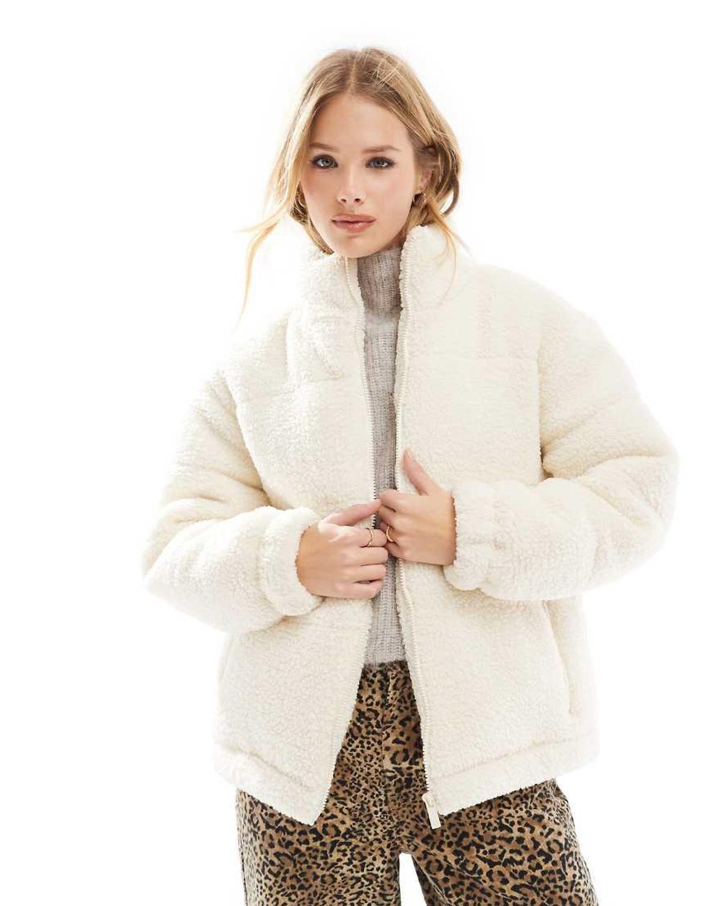 French Connection Teddy Puffer Jacket in Natural | Lyst UK
