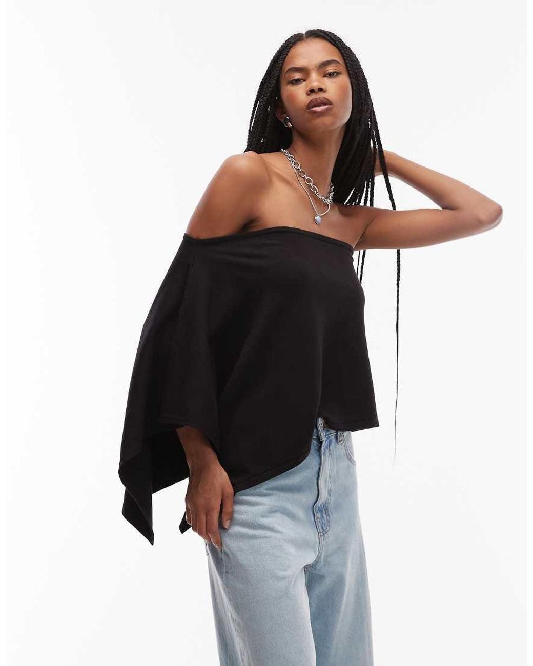 ASOS Knitted One Shoulder Cape in Black | Lyst UK
