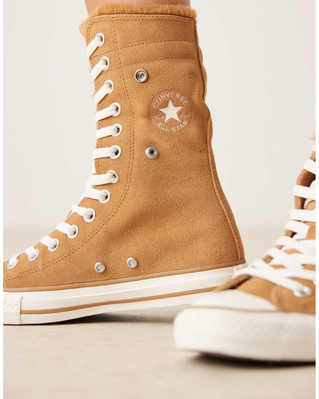 Converse Chuck Taylor All Star Faux Fur Fold Over Trainers in Natural ...