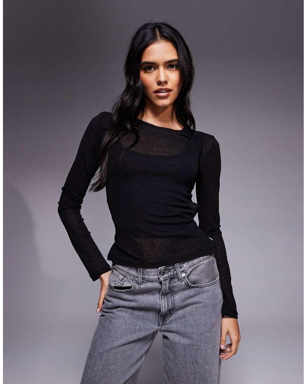 ASOS Gauzy Sheer Double Layer Top in Blue | Lyst UK