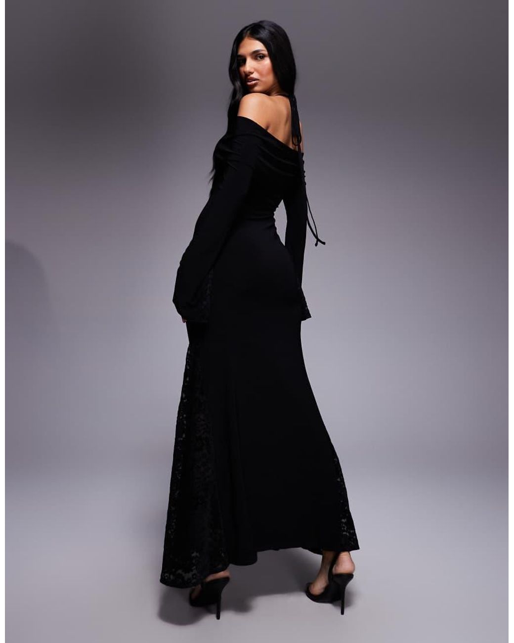ASOS Bra Detail Long Sleeve Maxi Dress With Lace Inserts in Blue | Lyst UK
