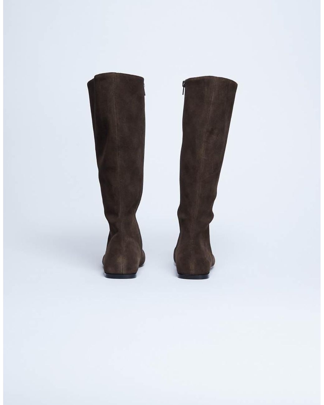 TOPSHOP Tess Real Suede Knee High Flat Boot in White | Lyst UK