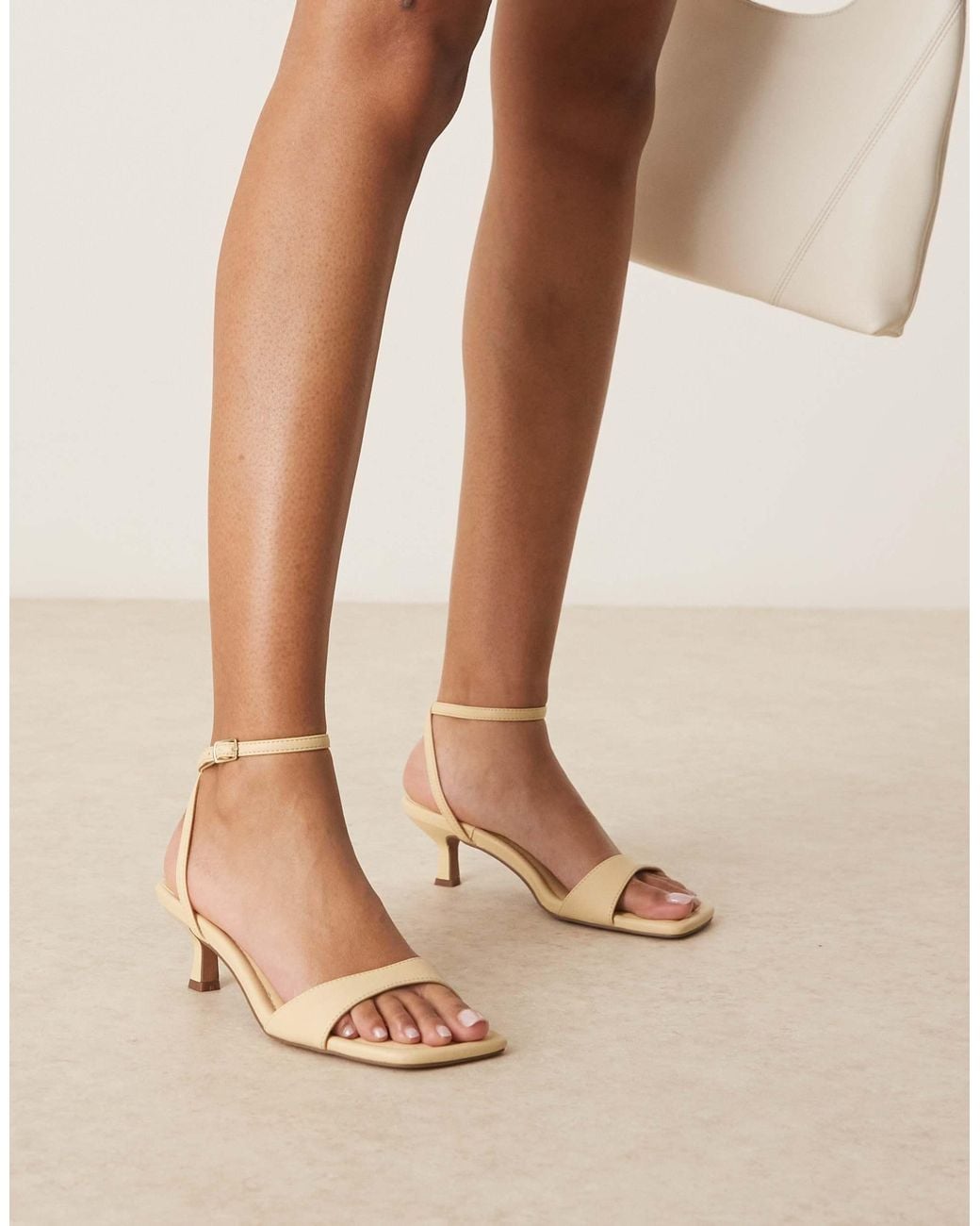 ASOS Wide Fit Heart Throb Barely There Kitten Heel Sandals in Natural ...