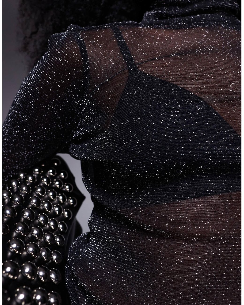 ASOS Roll Neck Sheer Metallic Second Skin Mesh Top in Black | Lyst
