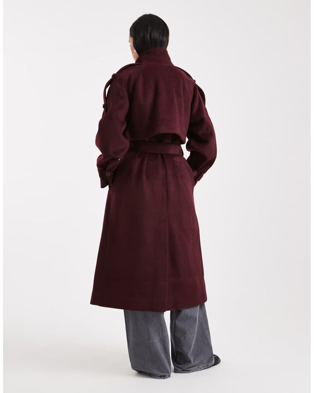 ASOS Formal Longline Funnel Neck Trench Coat in Red | Lyst UK