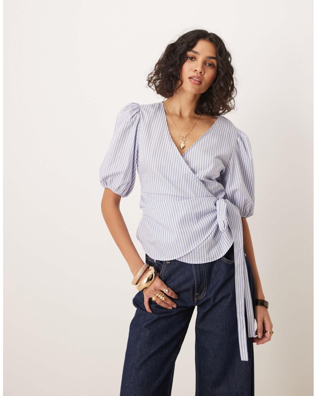 ASOS Cinched Wrap Top in White | Lyst