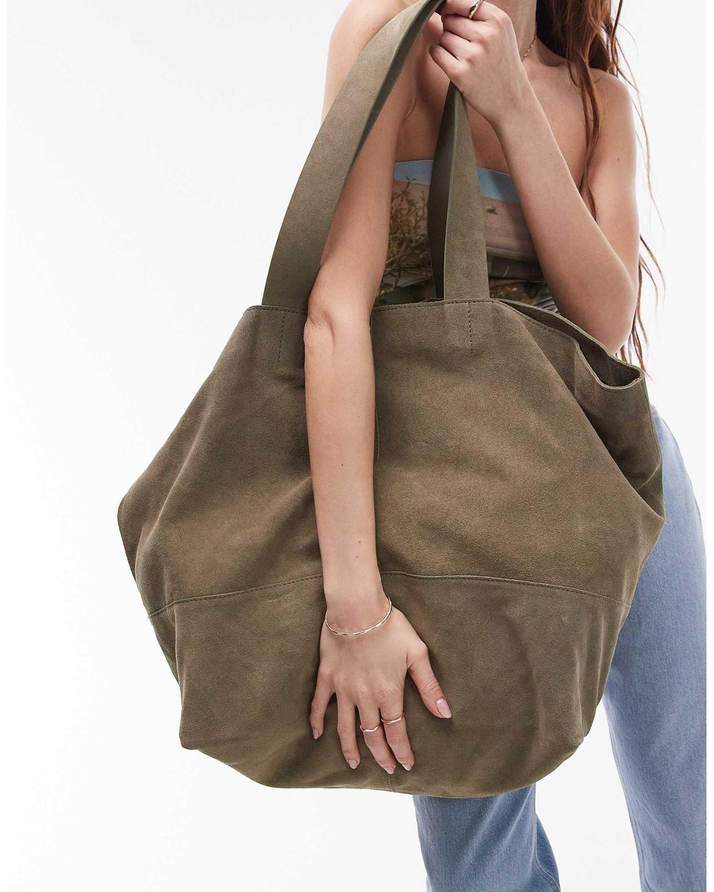 TOPSHOP Lucy Suede Oversized Tote Bag in Brown | Lyst