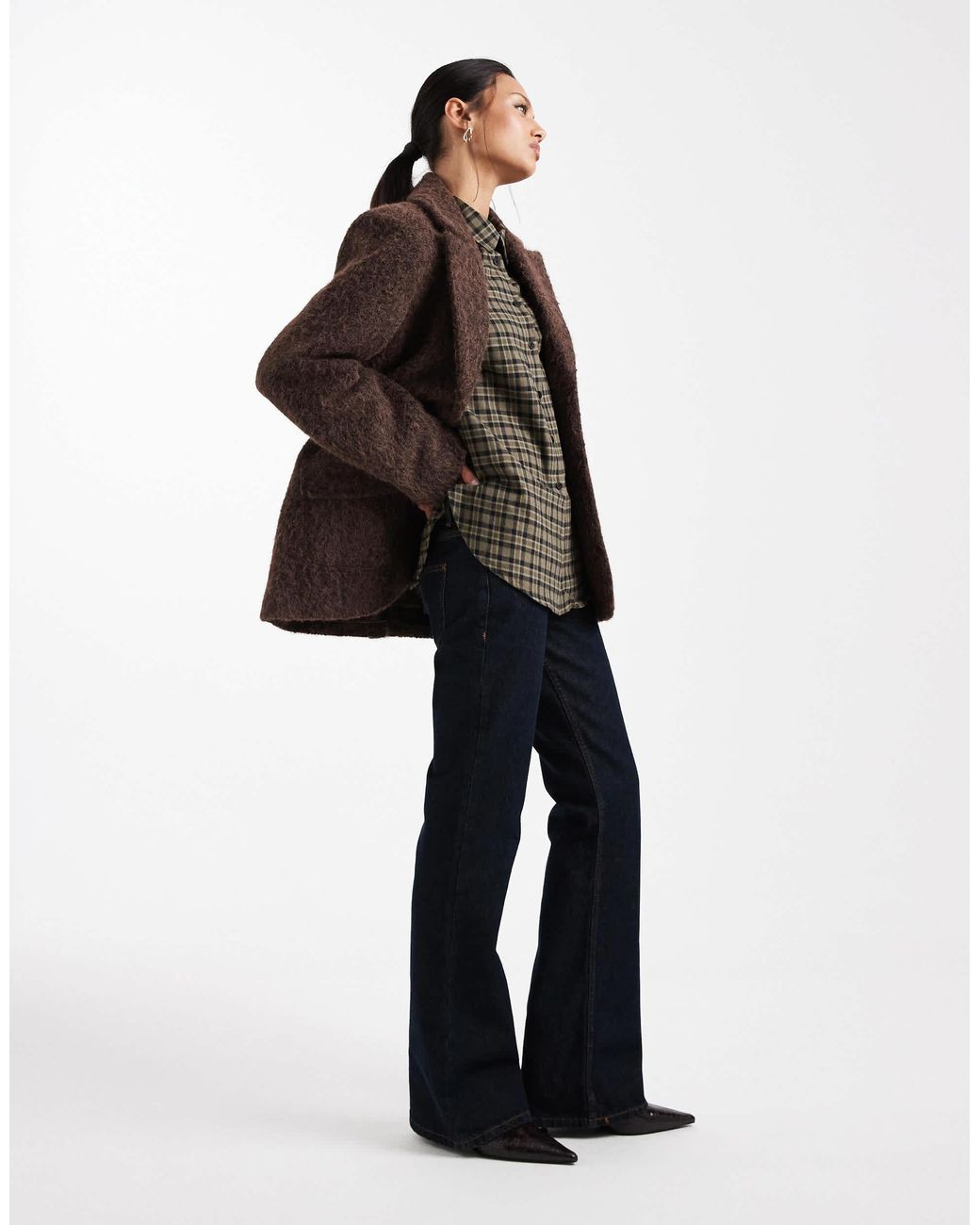 Object Cosy Textured Oversized Blazer Style Jacket in Brown | Lyst