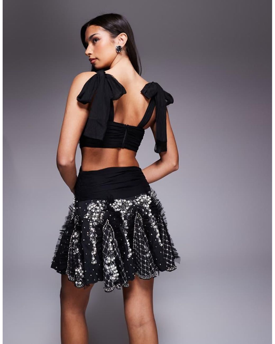 ASOS Pearl Embellished Heart Bust Skater Mini Dress in Black | Lyst UK