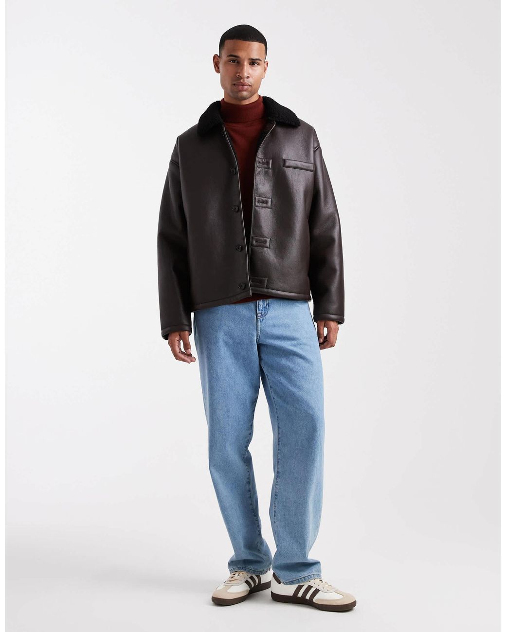 ASOS Aviator Jacket With Borg Collar in Black for Men | Lyst
