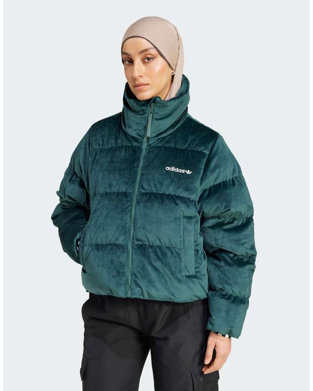 adidas Originals Regen Velvet Down Puffer Jacket in Green | Lyst UK