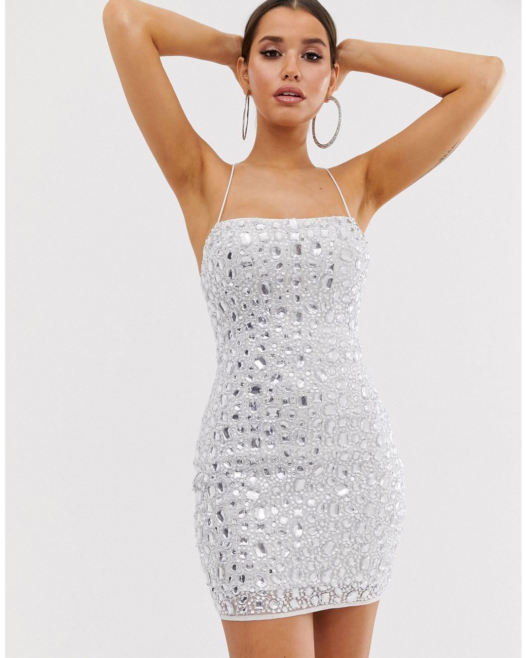 Asos Heavily Embellished Beaded Mini Dress In Metallic Lyst