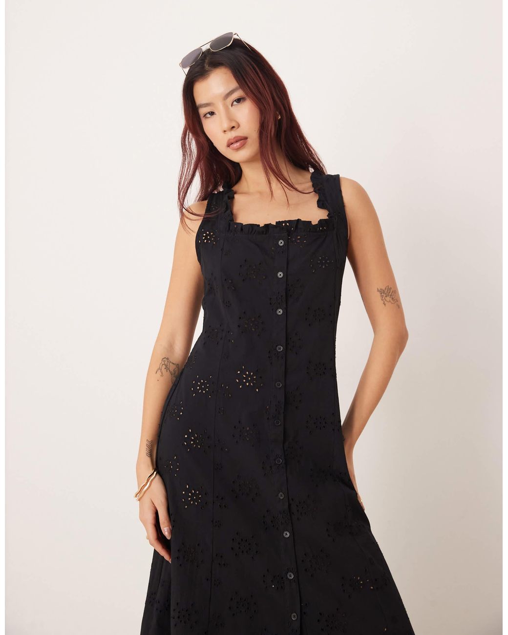 esmé studios Sheer Broderie Maxi Beach Dress in Black | Lyst