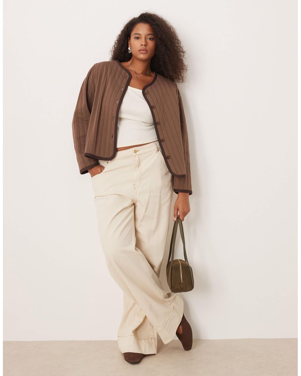 ASOS Asos Design Curve Quilted Jacket With Contrast Piping Detail in ...