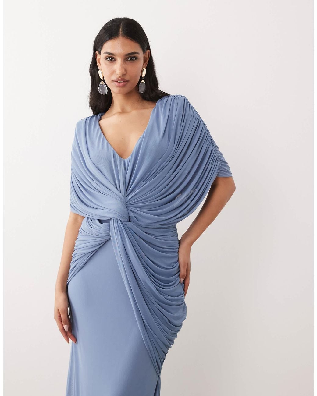 ASOS Twist Plunge Cape Maxi Dress in Blue | Lyst