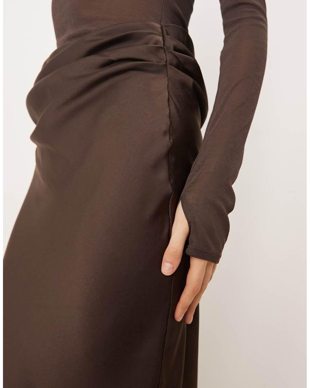 ASOS Sheer High Neck Bodice Drape Satin Maxi Dress in Natural | Lyst UK