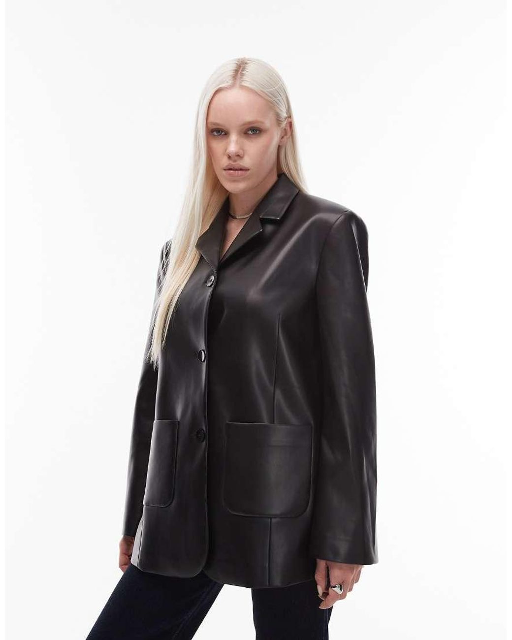 ASOS Faux Leather High Break Point Oversized Jacket in Black | Lyst UK