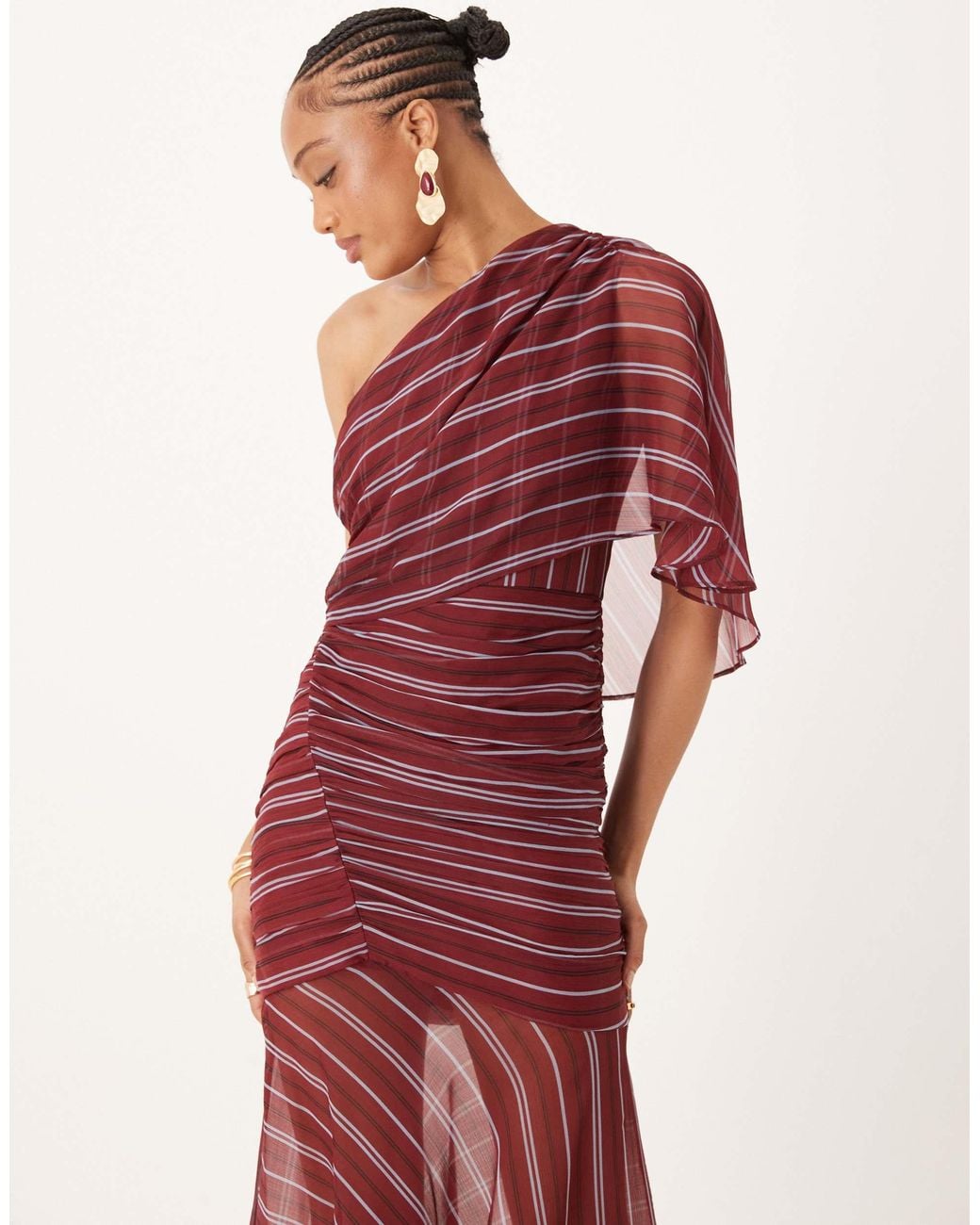ASOS Asos Design Tall Cape One Shoulder Ruched Bodice Maxi Dress in Red ...