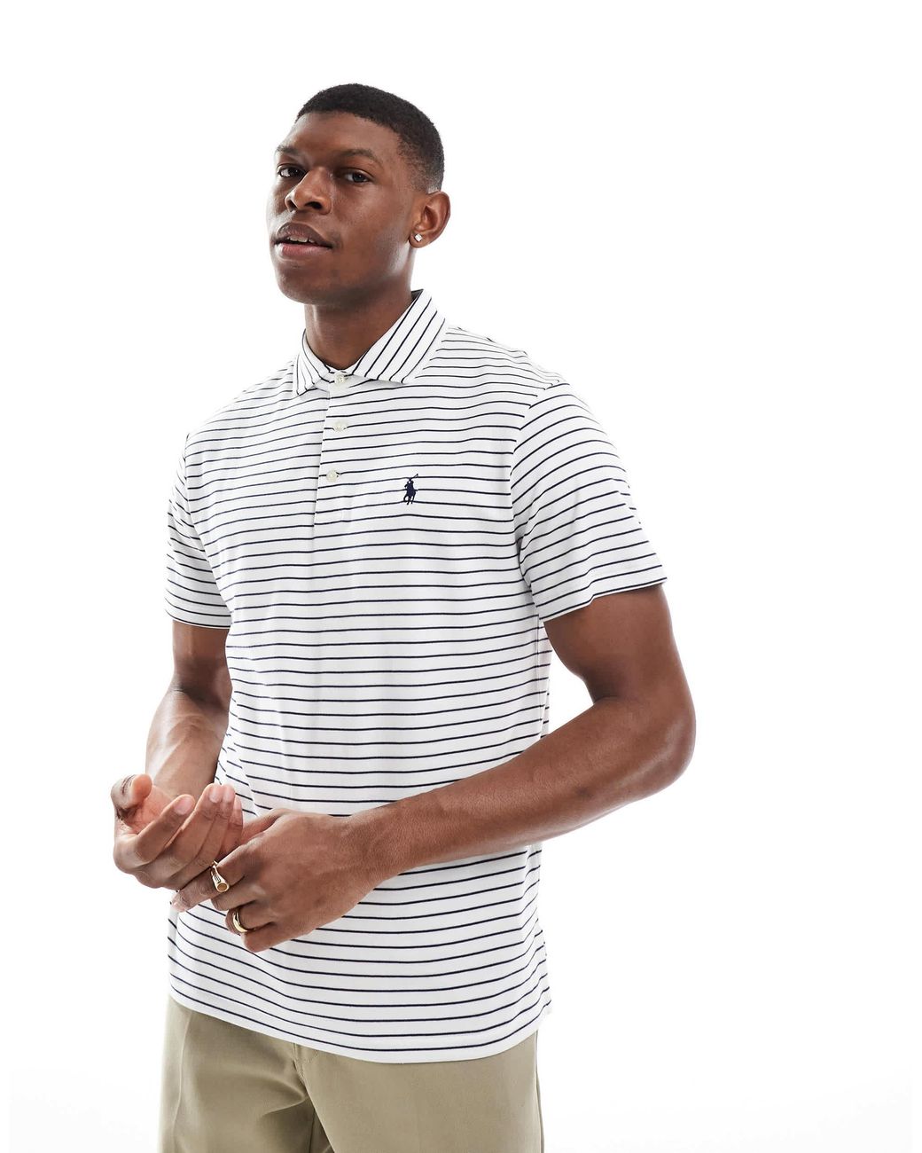 Polo Ralph Lauren Icon Logo Stripe Pima Cotton Custom Fit Polo Shirt in White for Men | Lyst