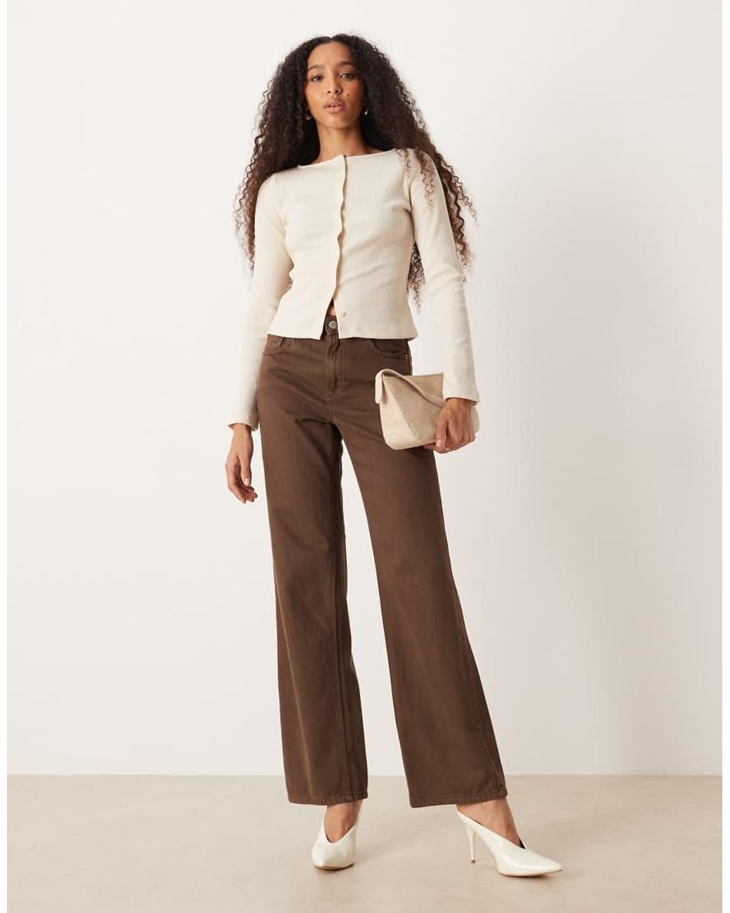 ASOS Wide Neck Rib Cardigan in Natural | Lyst UK