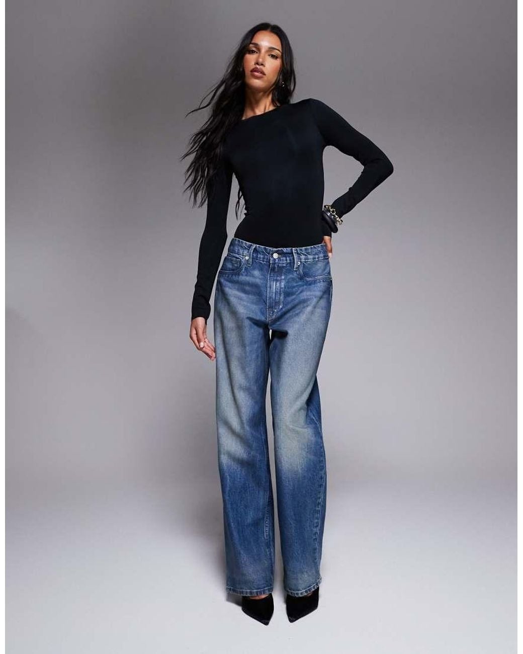 GOOD AMERICAN Good 90s Relaxed Coated Jeans in Blue | Lyst UK