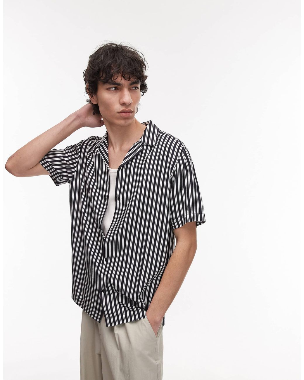 TOPMAN Short Sleeve Stripe Shirt in Gray for Men | Lyst