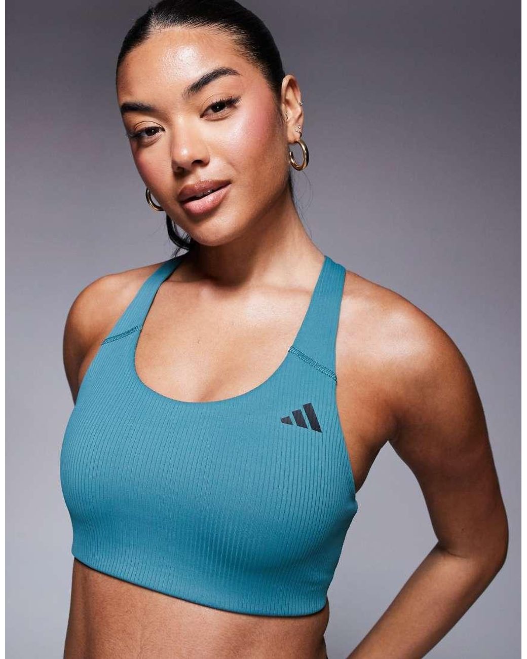 adidas Originals Adidas Training Power Mid Support Sports Bra in Blue ...