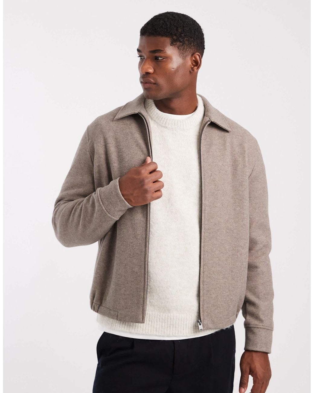 Mango Zip Through Harrington Jacket in Natural for Men | Lyst