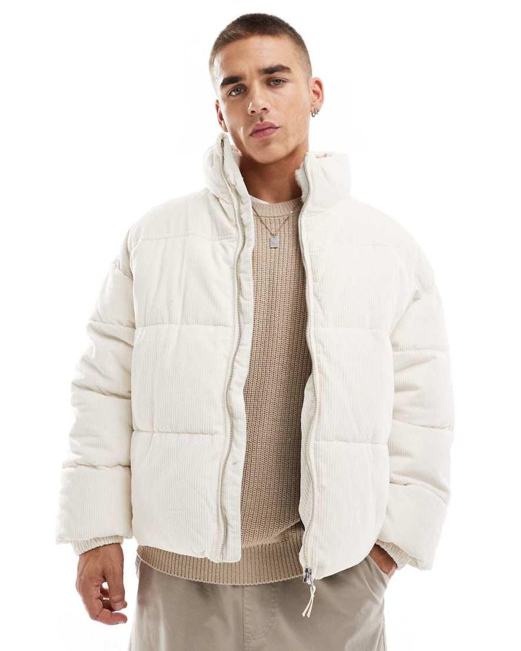 Bershka Cord Puffer Jacket in White for Men | Lyst UK