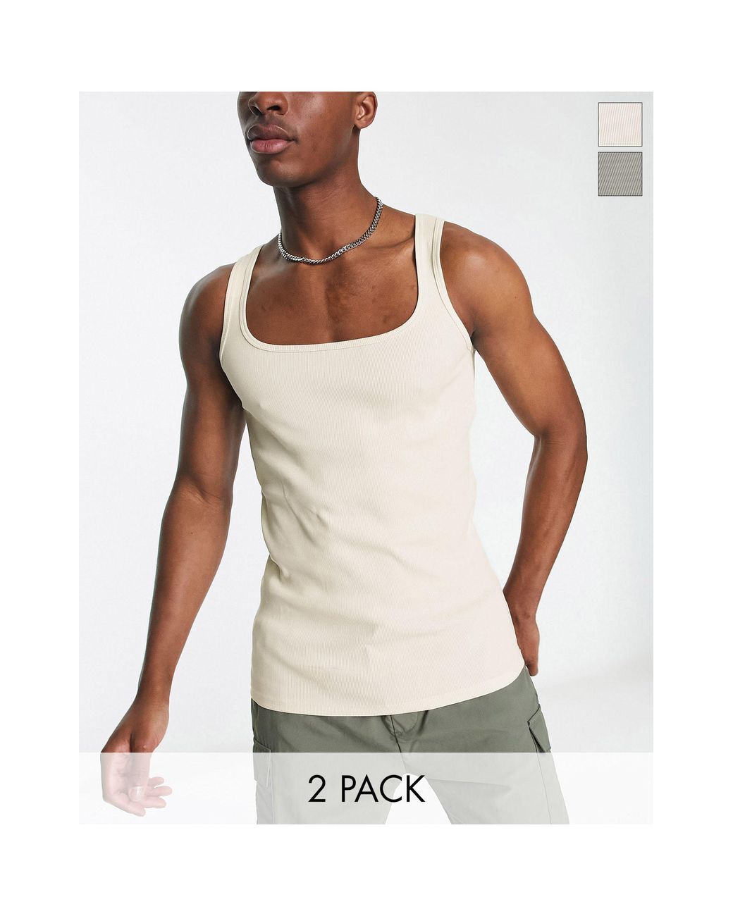 ASOS 2 Pack Muscle Fit Rib Tank Top With Square Neck in White for Men ...